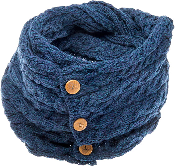 Merino Cable Knit Snood with Triskelion Buttons - Aran Islands Knitwear