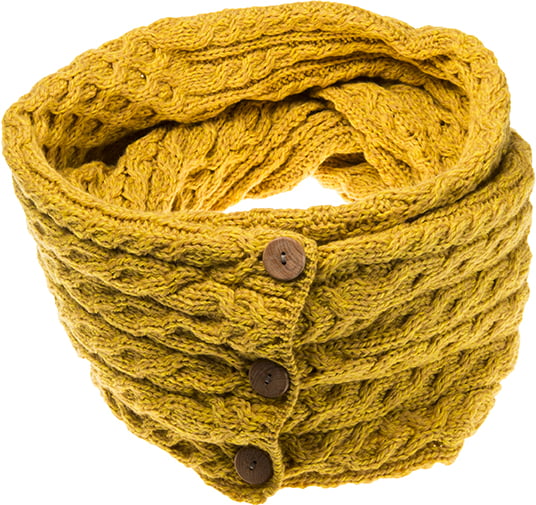 Merino Cable Knit Snood with Triskelion Buttons - Aran Islands Knitwear