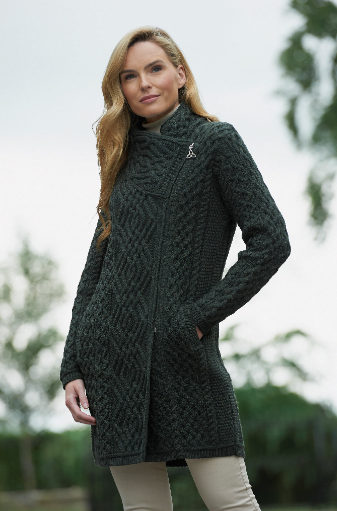 Long Celtic Cardigan with Side Zip - Aran Islands Knitwear