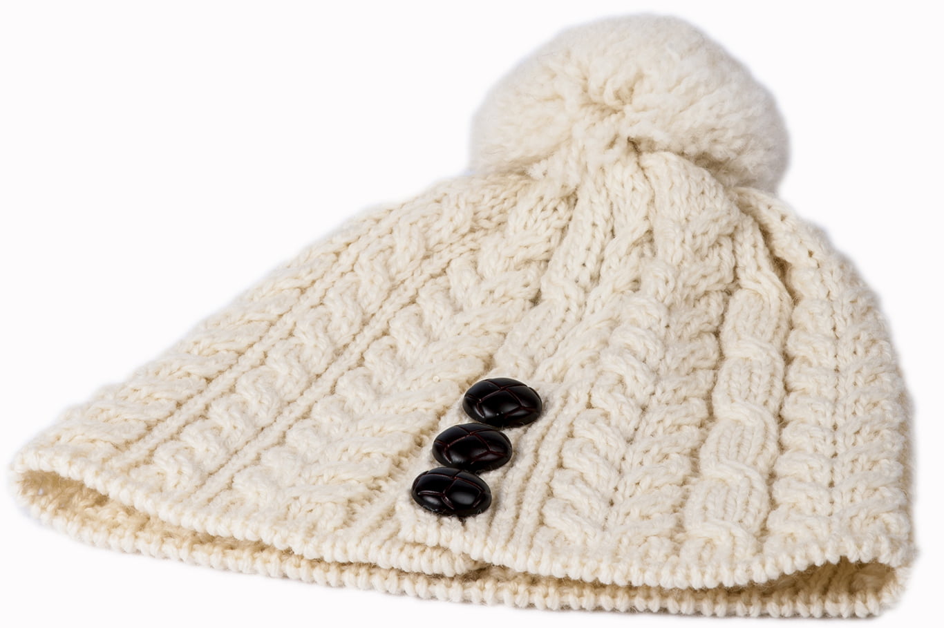 Elegant Cable Knit Hat with Traditional Buttons - Aran Islands Knitwear