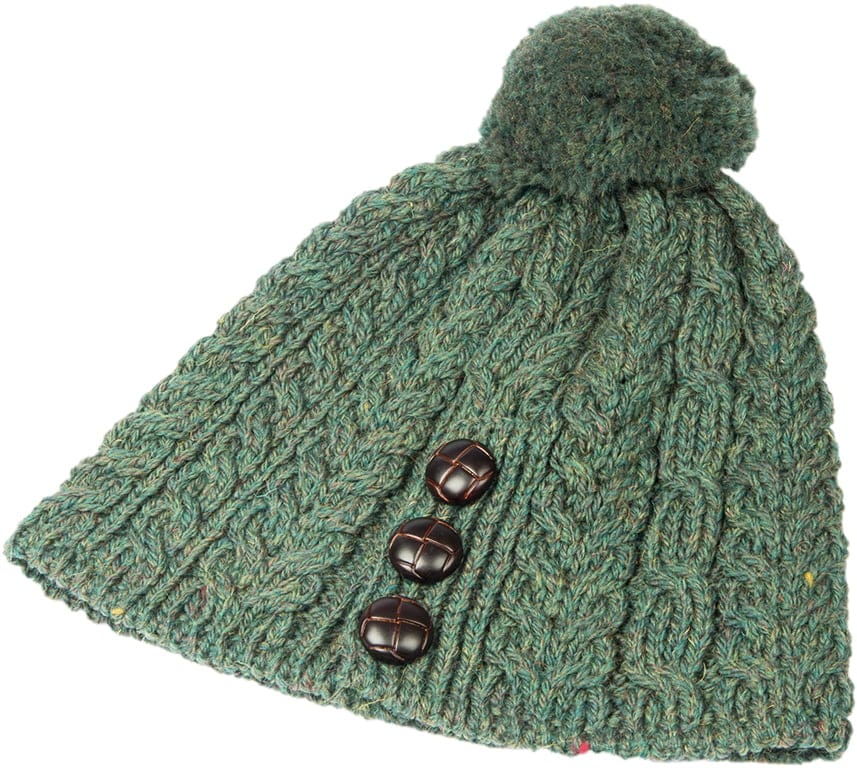 Elegant Cable Knit Hat with Traditional Buttons - Aran Islands Knitwear