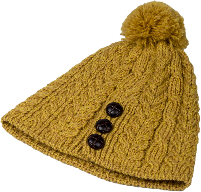 Elegant Cable Knit Hat with Traditional Buttons - Aran Islands Knitwear