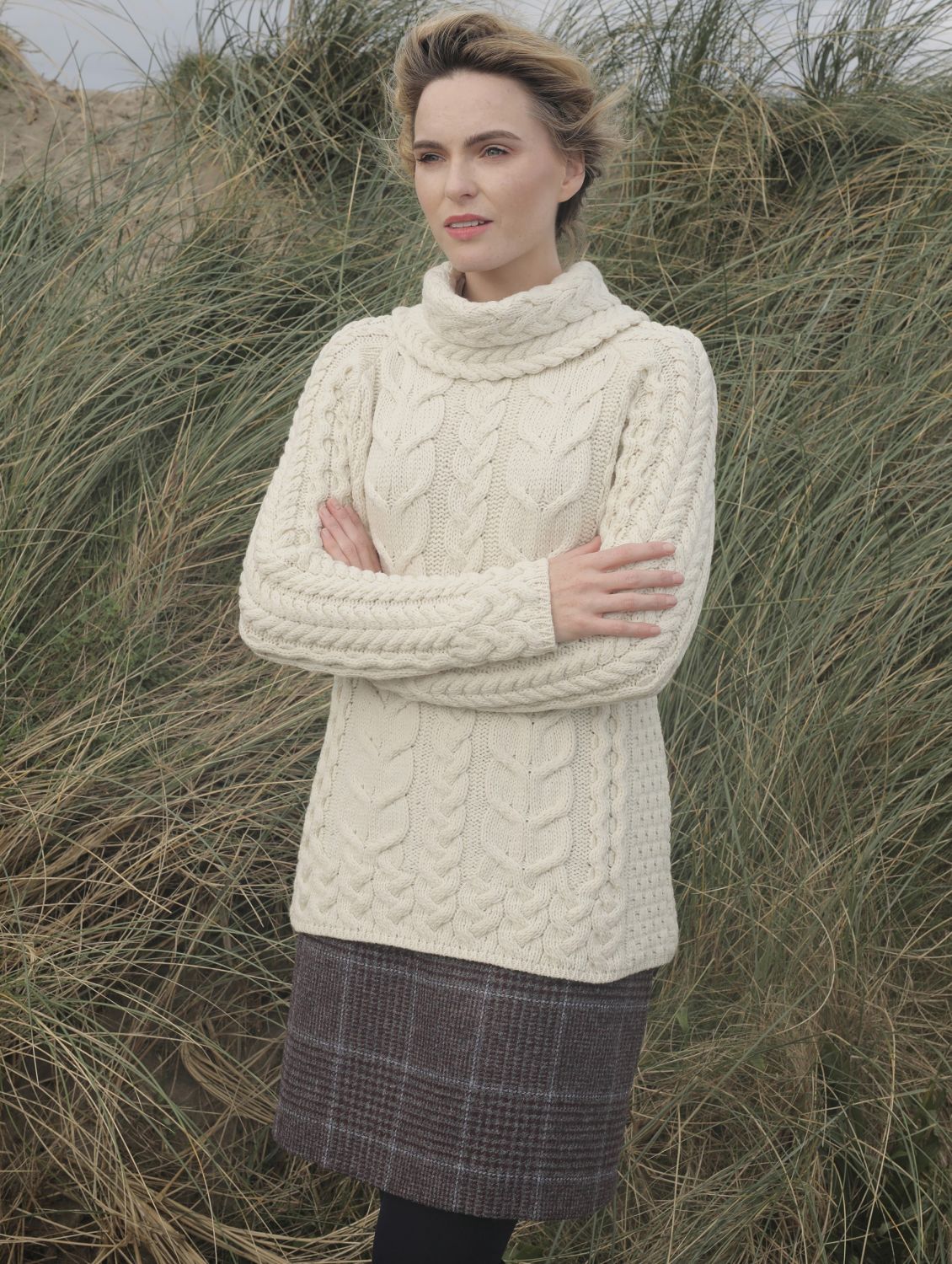 Supersoft Plaited Sweater with Oversized Turtleneck - Aran Islands Knitwear
