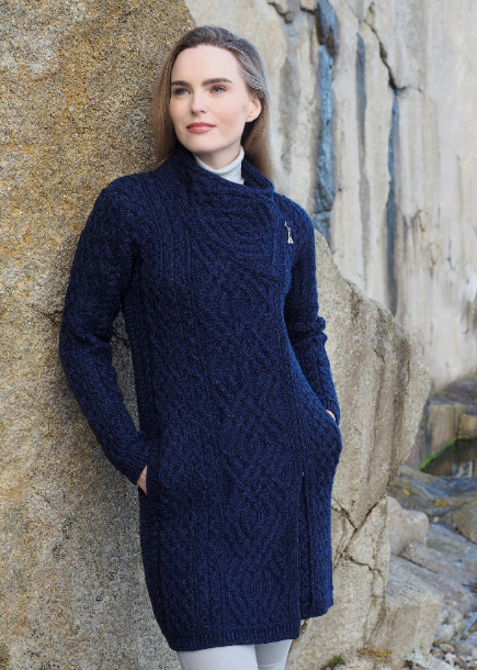 Long Celtic Cardigan with Side Zip - Aran Islands Knitwear