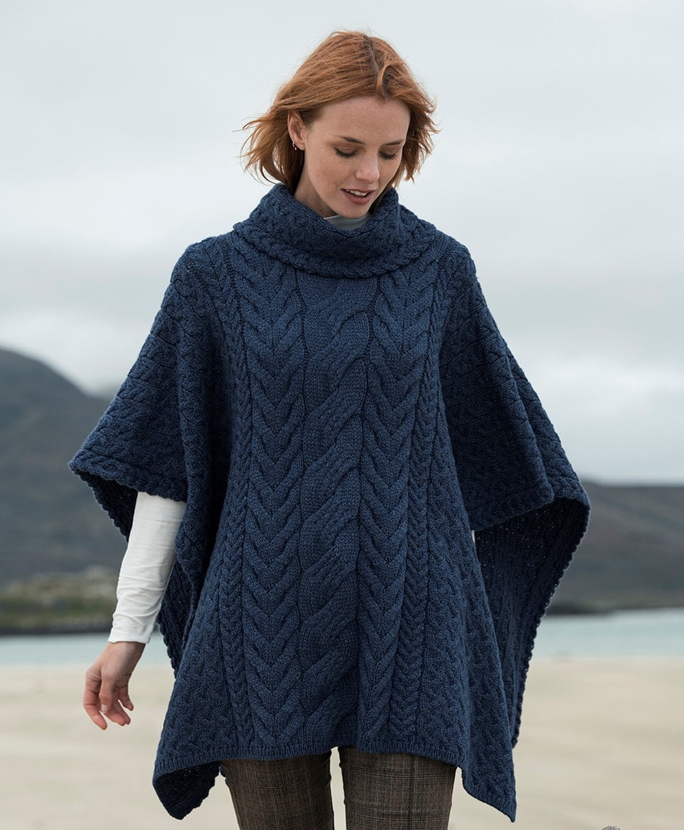 Supersoft Cableknit Poncho with Turtleneck - Aran Islands Knitwear